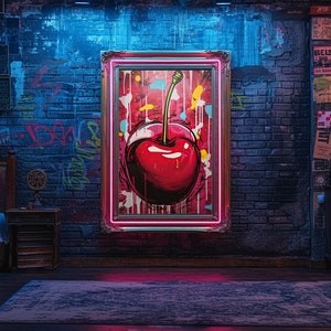 Red Cherry Graffiti Wall Art, Printable Digital, Colorful Fruit Wall ...
