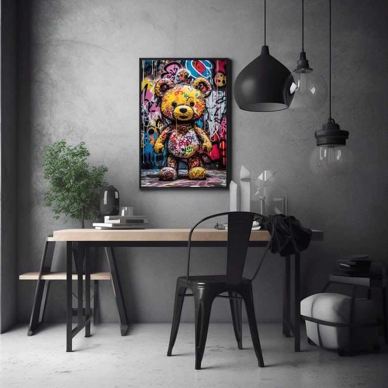 Banksy-inspired Teddy Bear Graffiti Vibrant Urban Street Art - Etsy