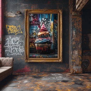 Cupcake Graffiti Wall Art, Colorful Cupcake Digital Art Graffiti Print ...