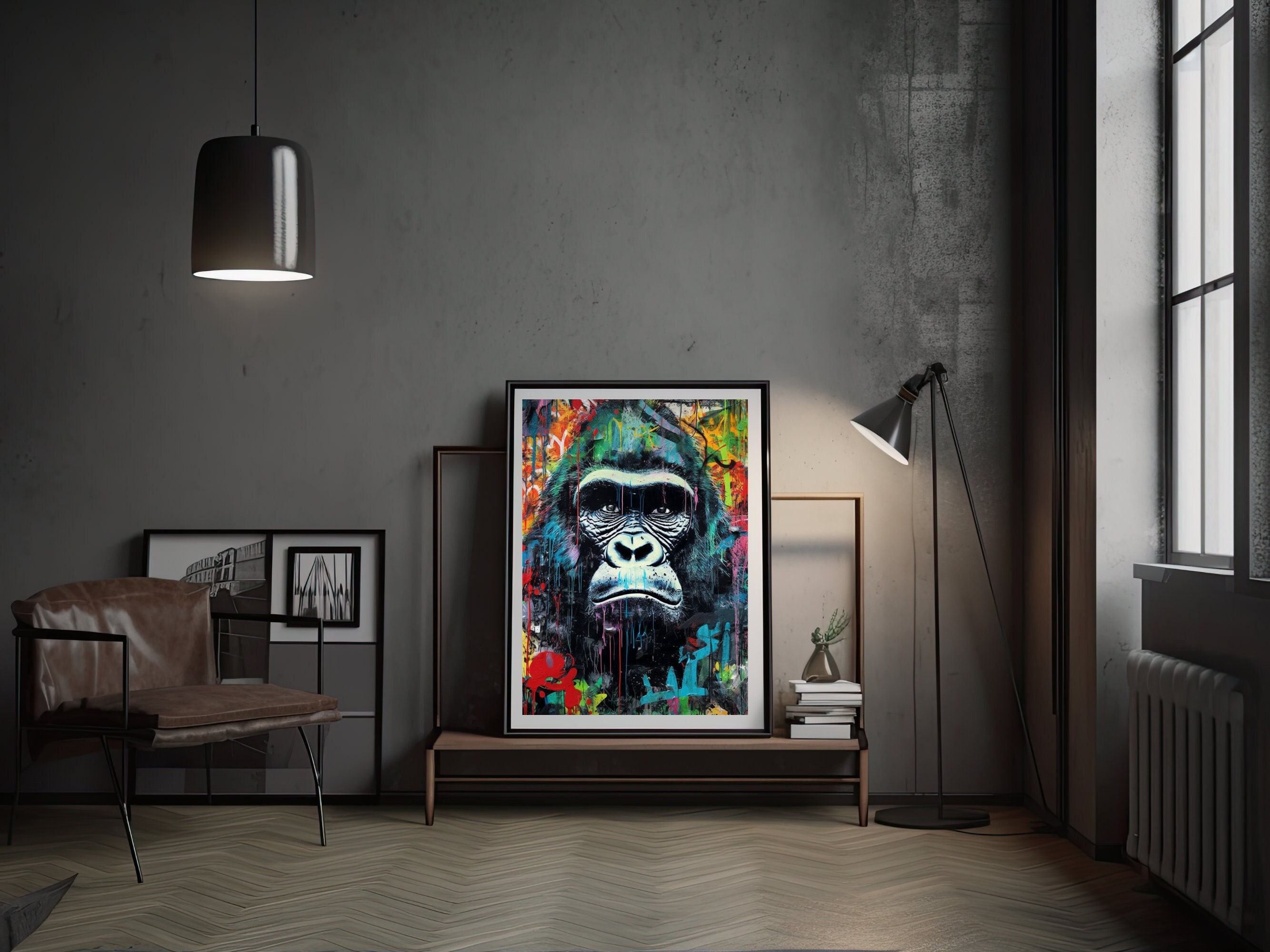 Gorilla Graffiti Wall Art, Colorful Monkey Gorilla Painting, Digital ...