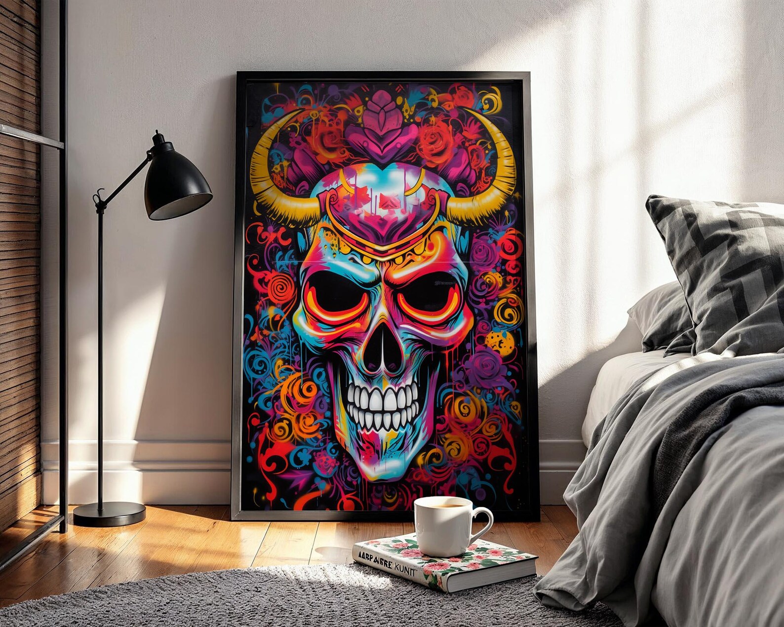 Devil Skull Graffiti Wall Art, Digital Download, Demon Horns Wall Decor ...