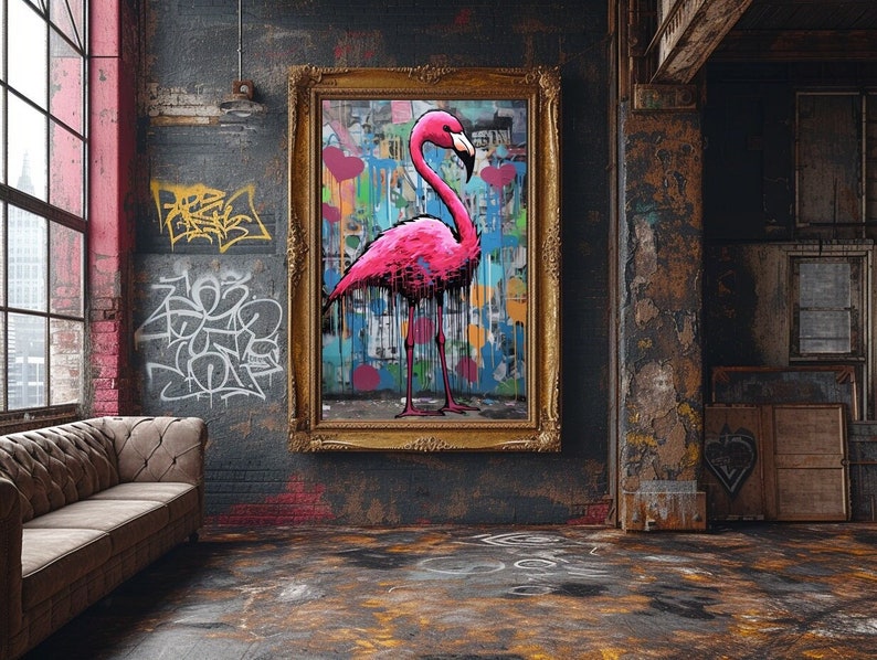 Flamingo Graffiti Wall Art, Printable Digital, Colorful Flamingo Wall ...