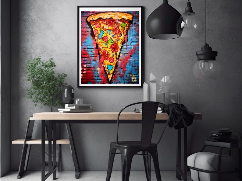 Pizza Slice Graffiti Wall Art, Pizza Print Digital Art, Pepperoni Pizza ...