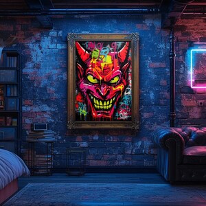 Red Devil Graffiti Wall Art, Digital Download, Demon Horns Art Print ...