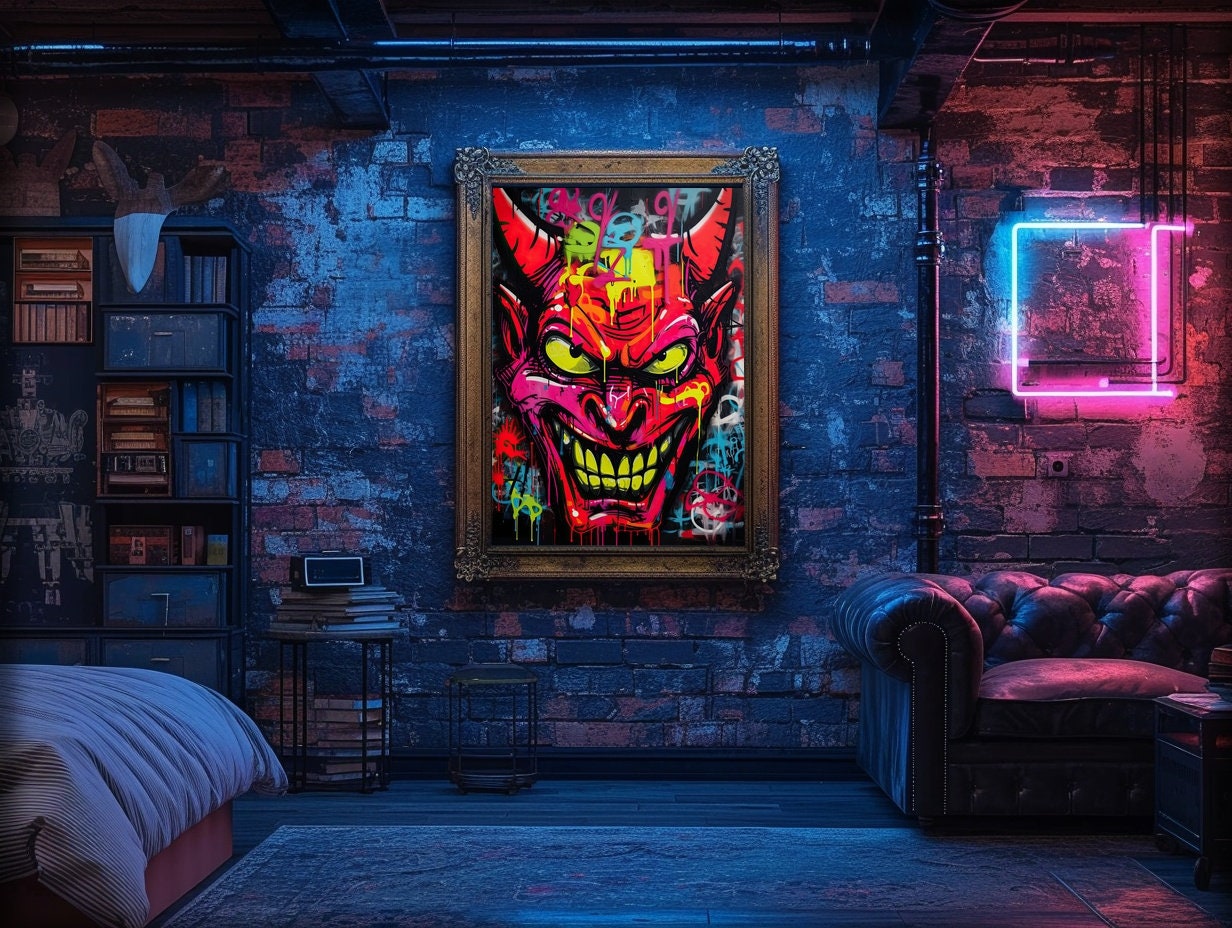 Red Devil Graffiti Wall Art, Digital Download, Demon Horns Art Print ...