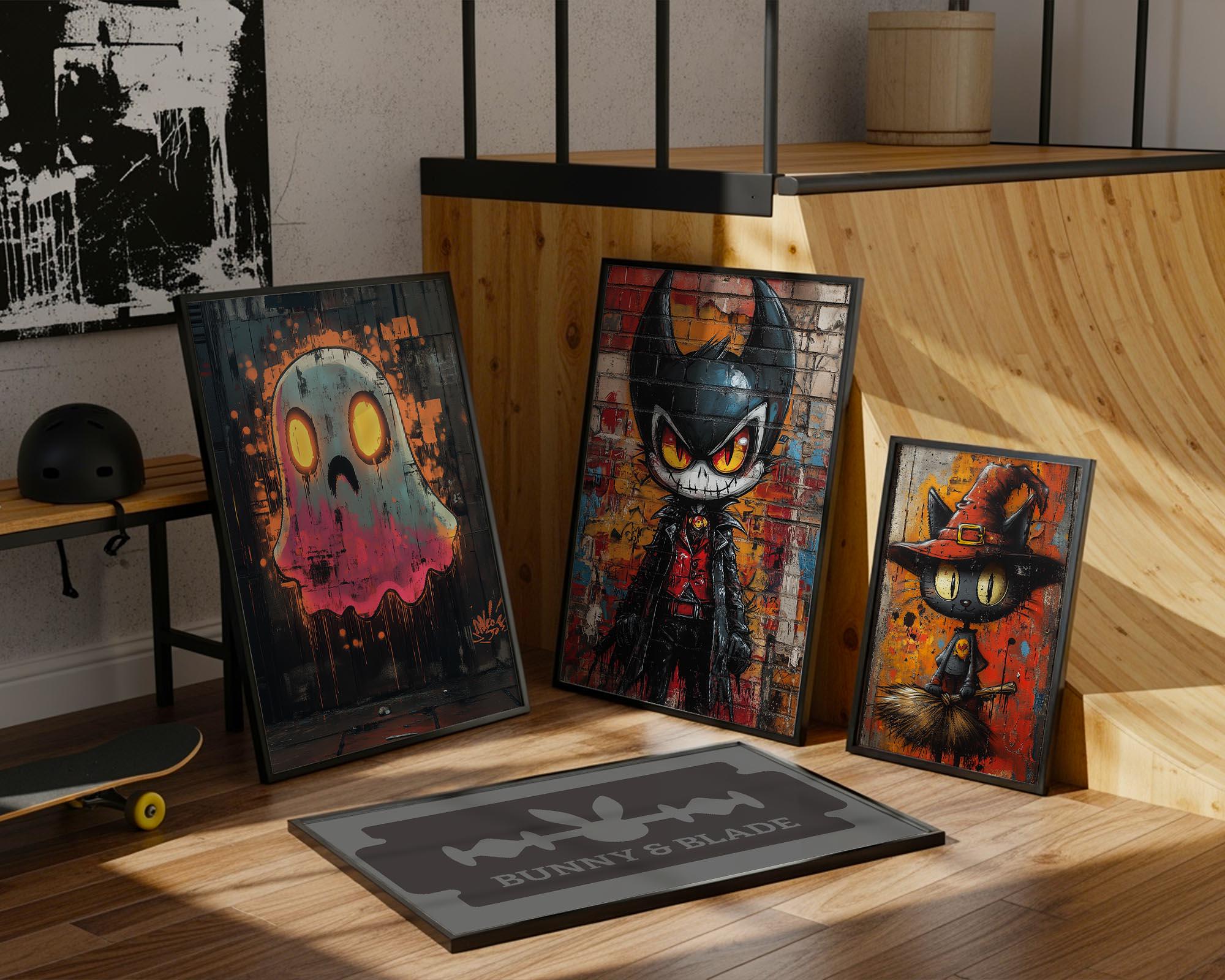 Halloween Gallery Wall Set, Graffiti Art Prints, Set of 3 Prints, Ghost ...