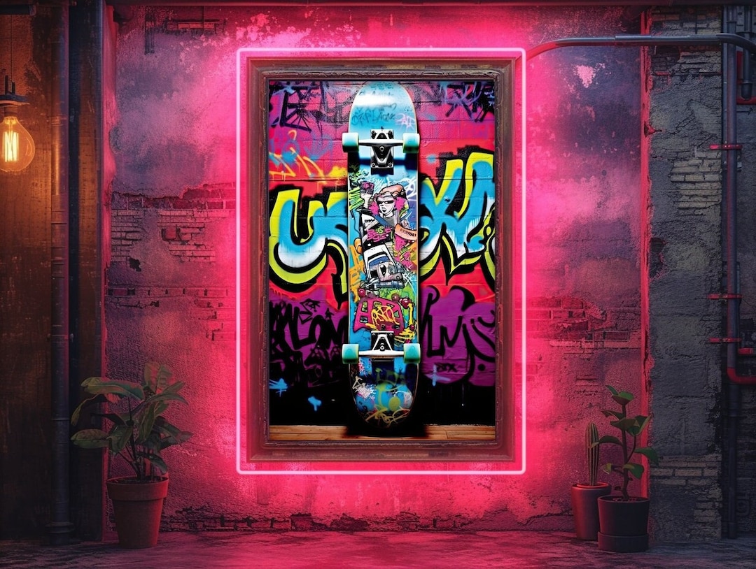 Skateboard Graffiti Wall Art, Printable Digital, Colorful Skater Sports ...