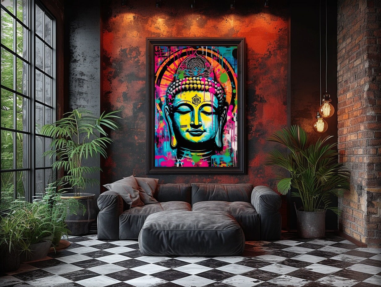 Buddha Graffiti Wall Art, Digital Download, Abstract Colorful Buddha ...