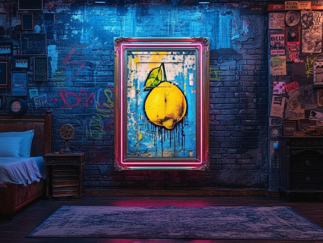 Lemon Graffiti Wall Art, Fruit Painting, Digital Art, Citrus Wall Decor ...