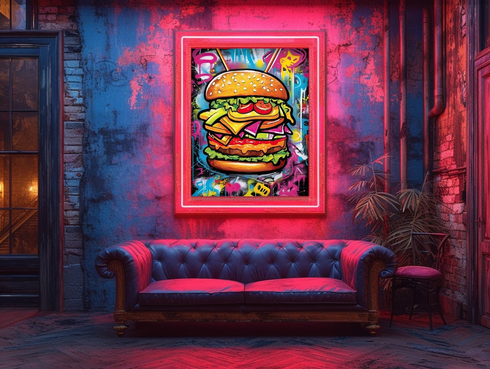 Hamburger Graffiti Wall Art, Burger Printable Digital, Modern, Urban ...
