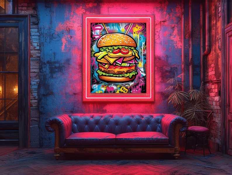Hamburger Graffiti Wall Art, Burger Printable Digital, Modern, Urban ...
