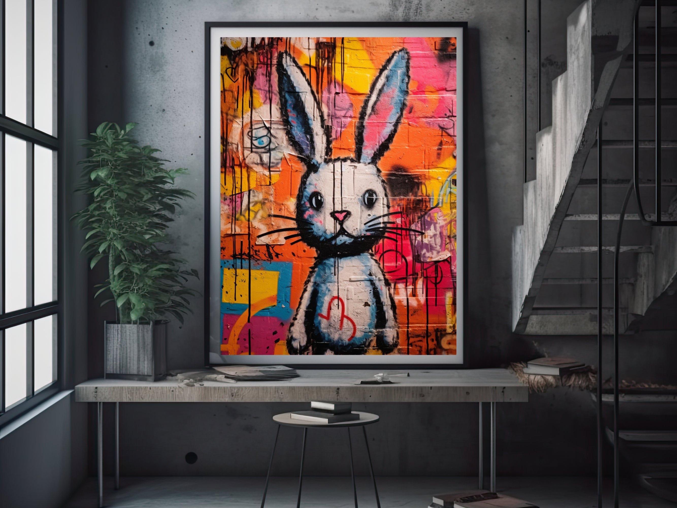 Bunny Graffiti Wall Art Digital Print Colorful Cute Rabbit - Etsy
