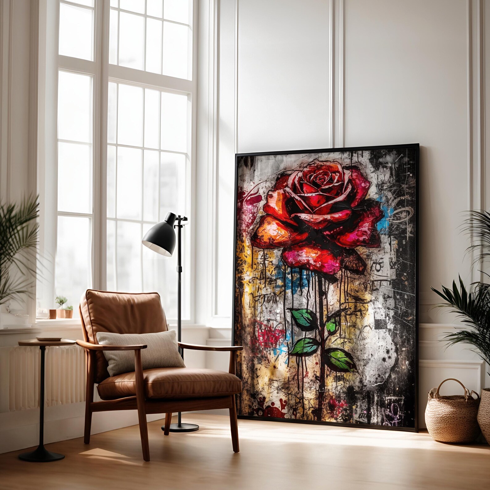 Red Rose Graffiti Wall Art, Digital Download, Colorful Rose Flower ...