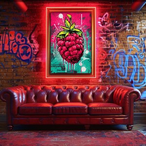 Raspberry Graffiti Wall Art, Printable Digital Colorful Berries Wall ...