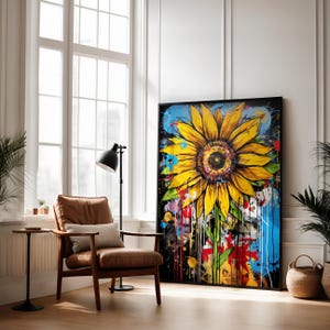 Sunflower Graffiti Wall Art, Botanical Digital Art Print, Flower ...