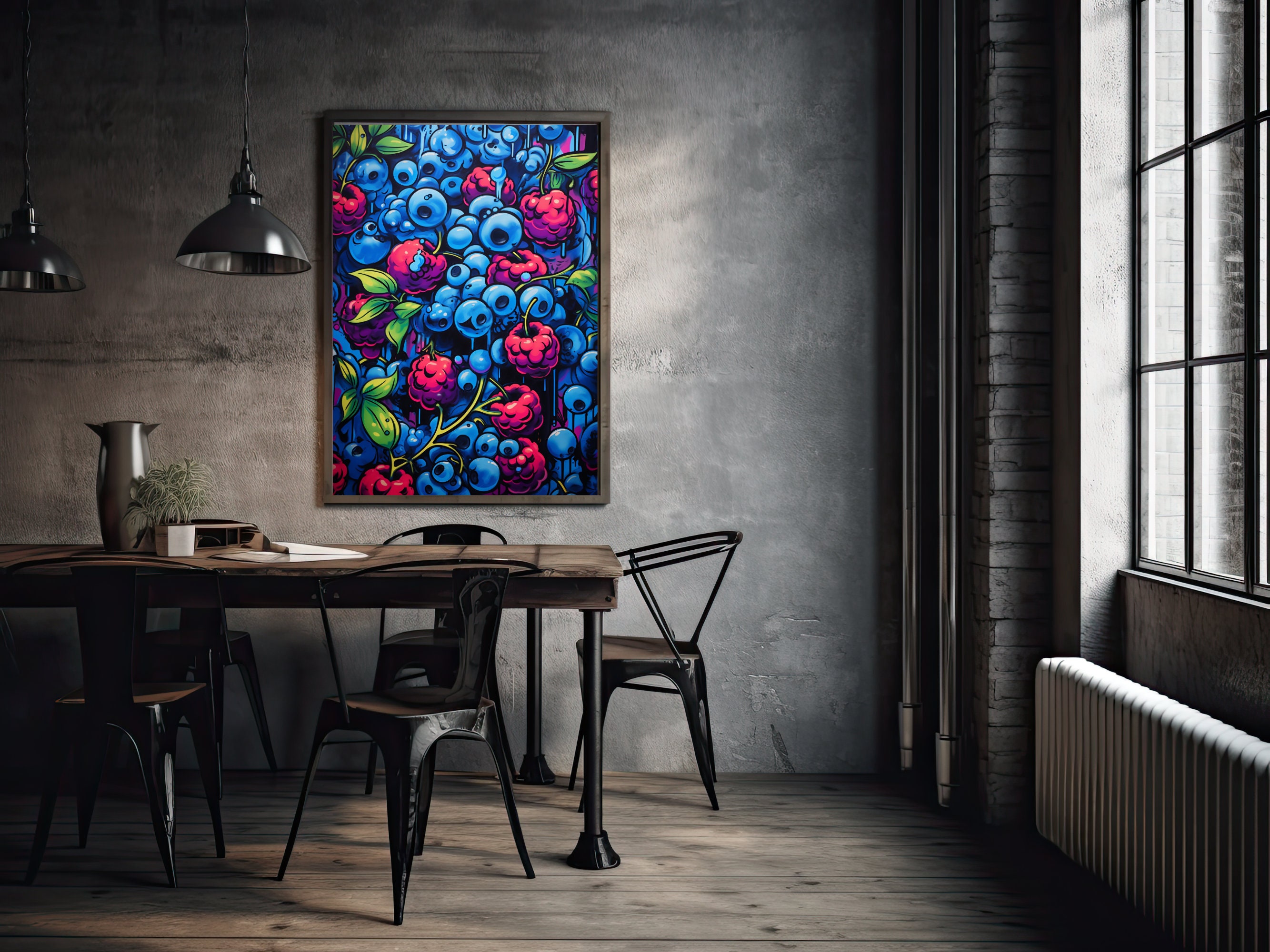 Blueberry Graffiti Wall Art, Printable Digital, Colorful Blueberries ...