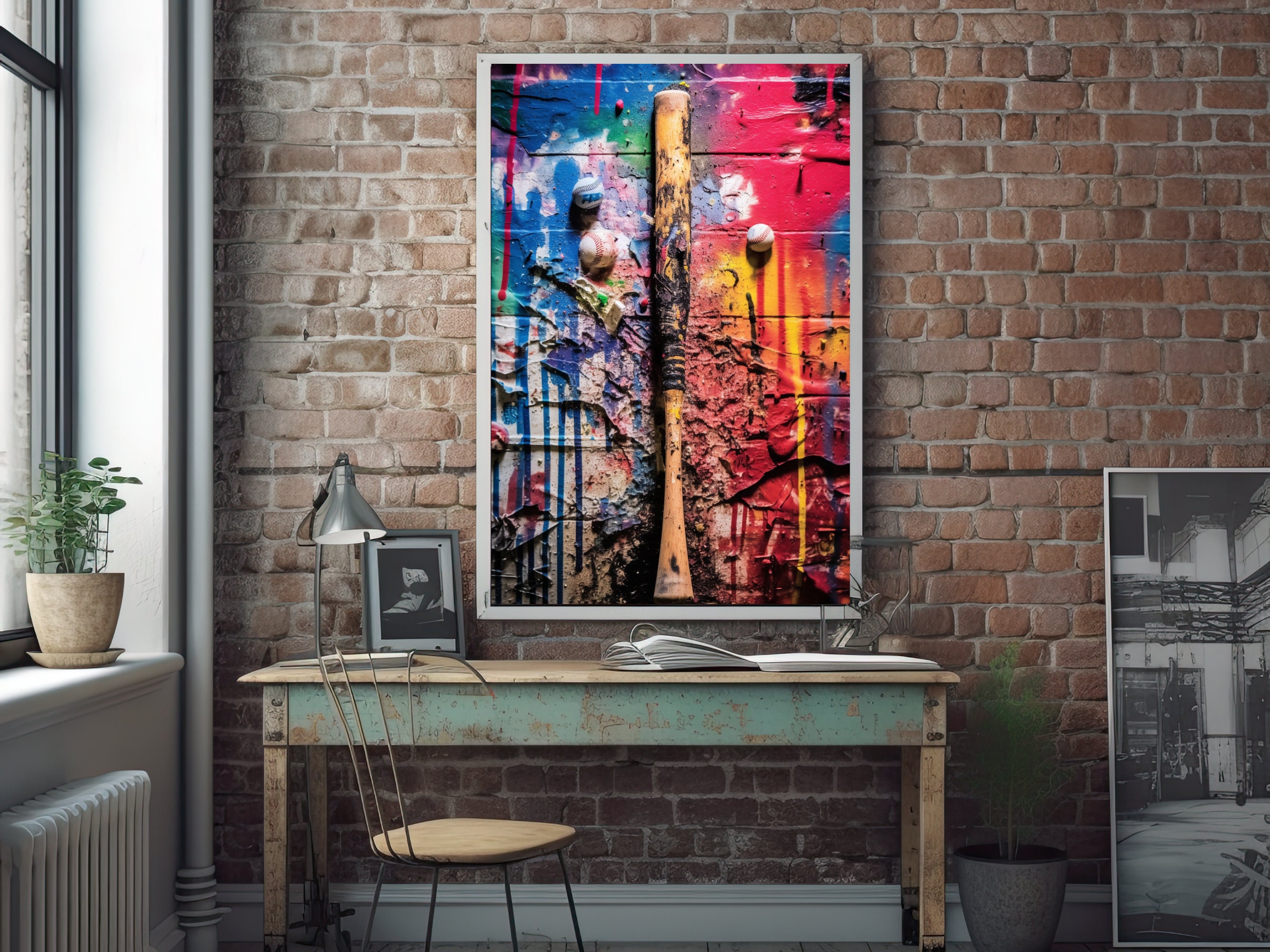 Baseball Bat Graffiti Wall Art Printable Digital Colorful - Etsy