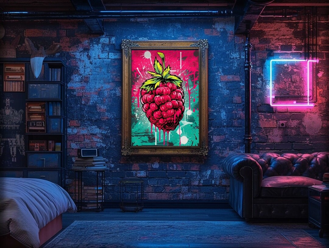 Raspberry Graffiti Wall Art, Printable Digital Colorful Berries Wall Decor, Abstract Fruit ...