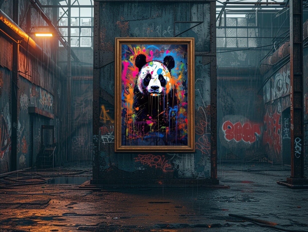 Panda Bear Graffiti Wall Art, Cute Panda Graffiti Print, Modern, Urban, Street Graffiti Digital ...
