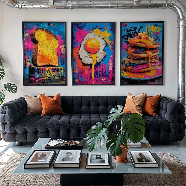 Graffiti Breakfast Wall Art Set, Street Art Food Posters, Urban Kitchen ...