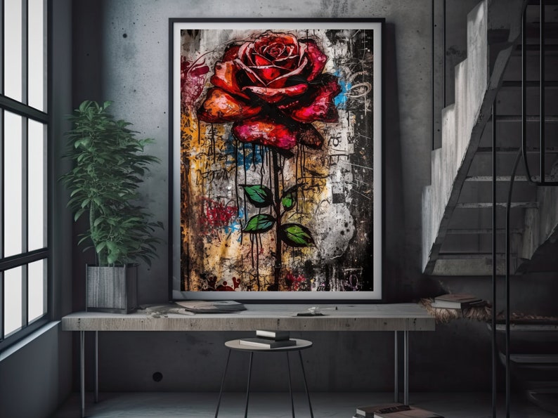 Red Rose Graffiti Wall Art Digital Download Colorful Rose - Etsy