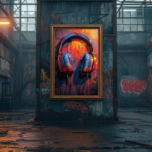 Music Graffiti Gallery Wall Set, Set of 3, Headphones, Vinyl Player ...