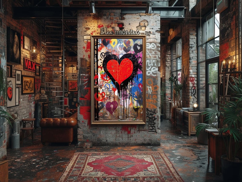 Heart Graffiti Wall Art, Digital Download, Colorful Love Heart Street ...