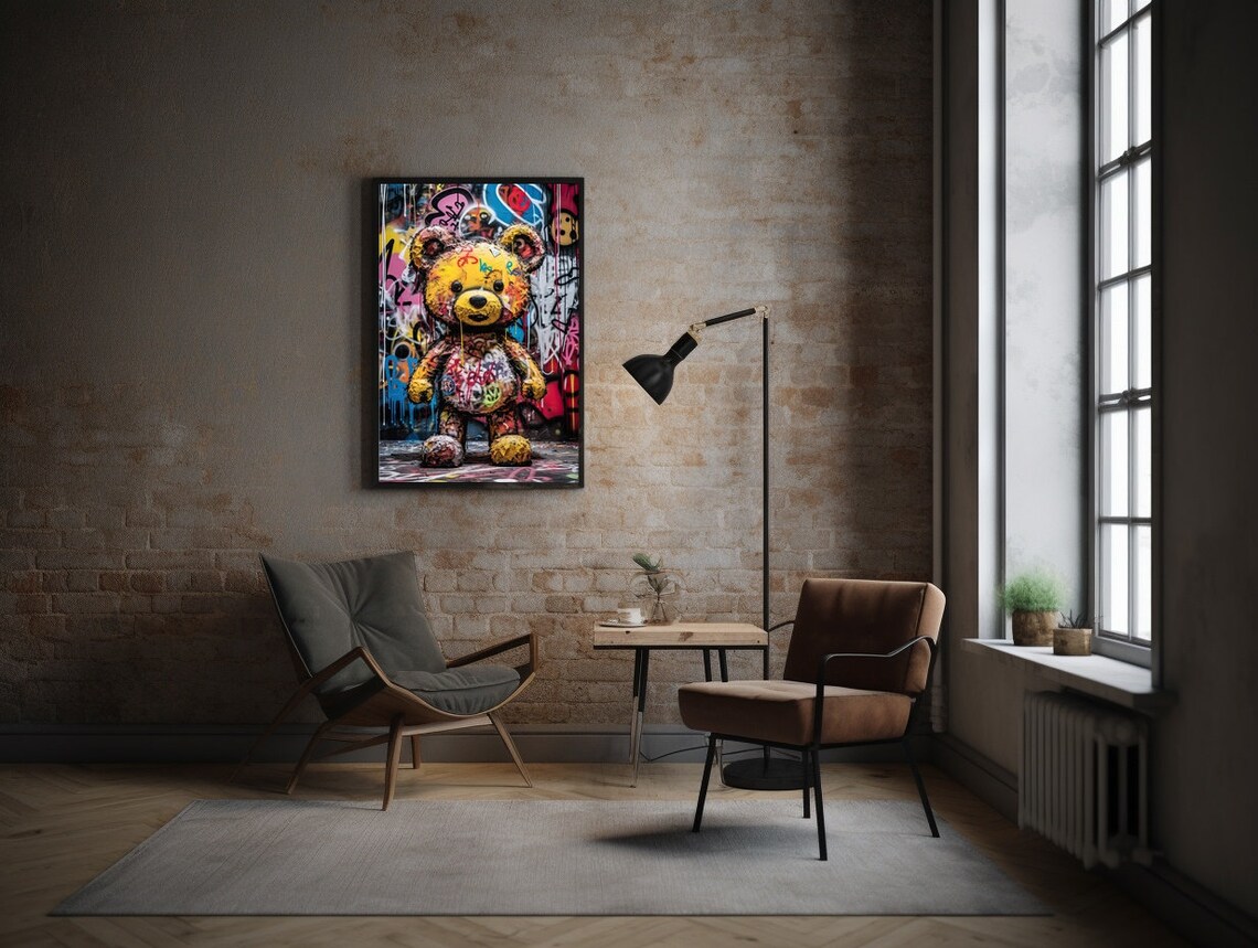 Banksy-inspired Teddy Bear Graffiti Vibrant Urban Street Art - Etsy