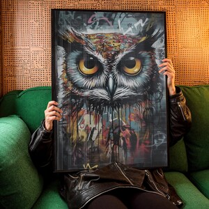 Colorful Owl Street Graffiti Art, Modern Urban Bird Wall Decor, Digital ...