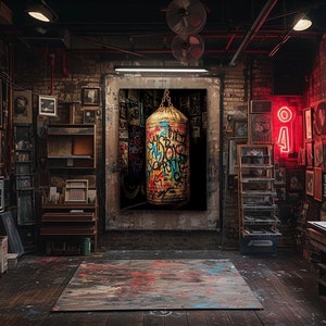 Boxing Graffiti Wall Art, Punching Bag Graffiti Print, Modern, Urban ...