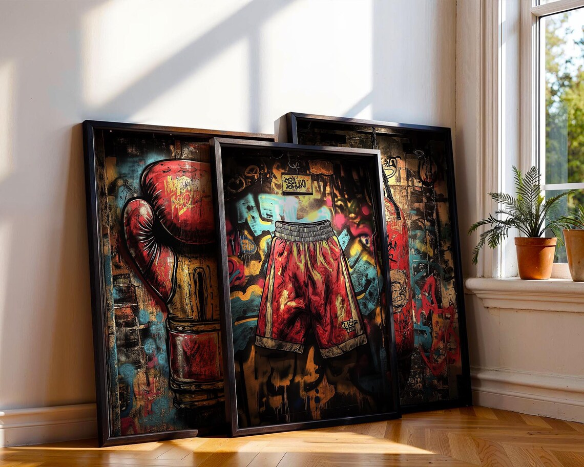 Boxing Graffiti Wall Art Set, Set of 3 Prints, Boxing Gloves, Punching ...