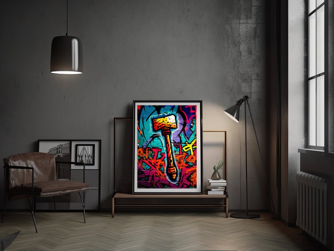 Thor Mjolnir Graffiti Wall Art Printable Digital Thor Hammer - Etsy