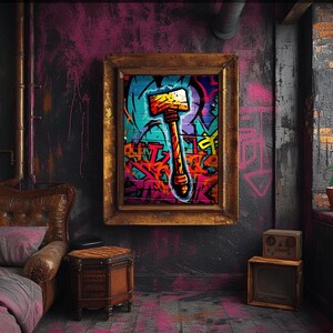Thor Mjolnir Graffiti Wall Art, Printable Digital, Thor Hammer Wall ...