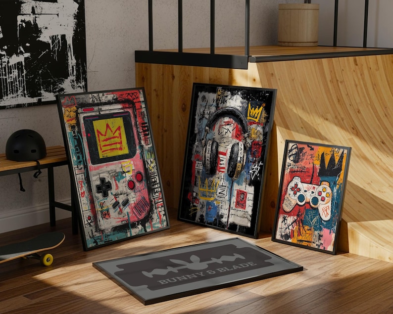 Gaming Graffiti Wall Art Set of 3 Prints, Game Controller Print ...