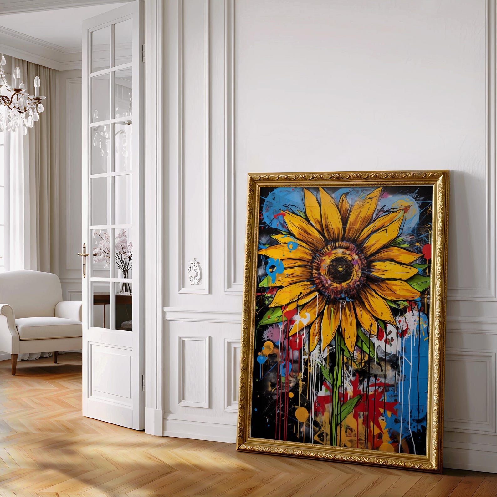 Sunflower Graffiti Wall Art, Botanical Digital Art Print, Flower ...
