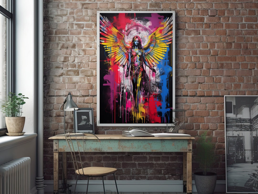 Beautiful Angel Graffiti Wall Art Printable Digital Colorful - Etsy
