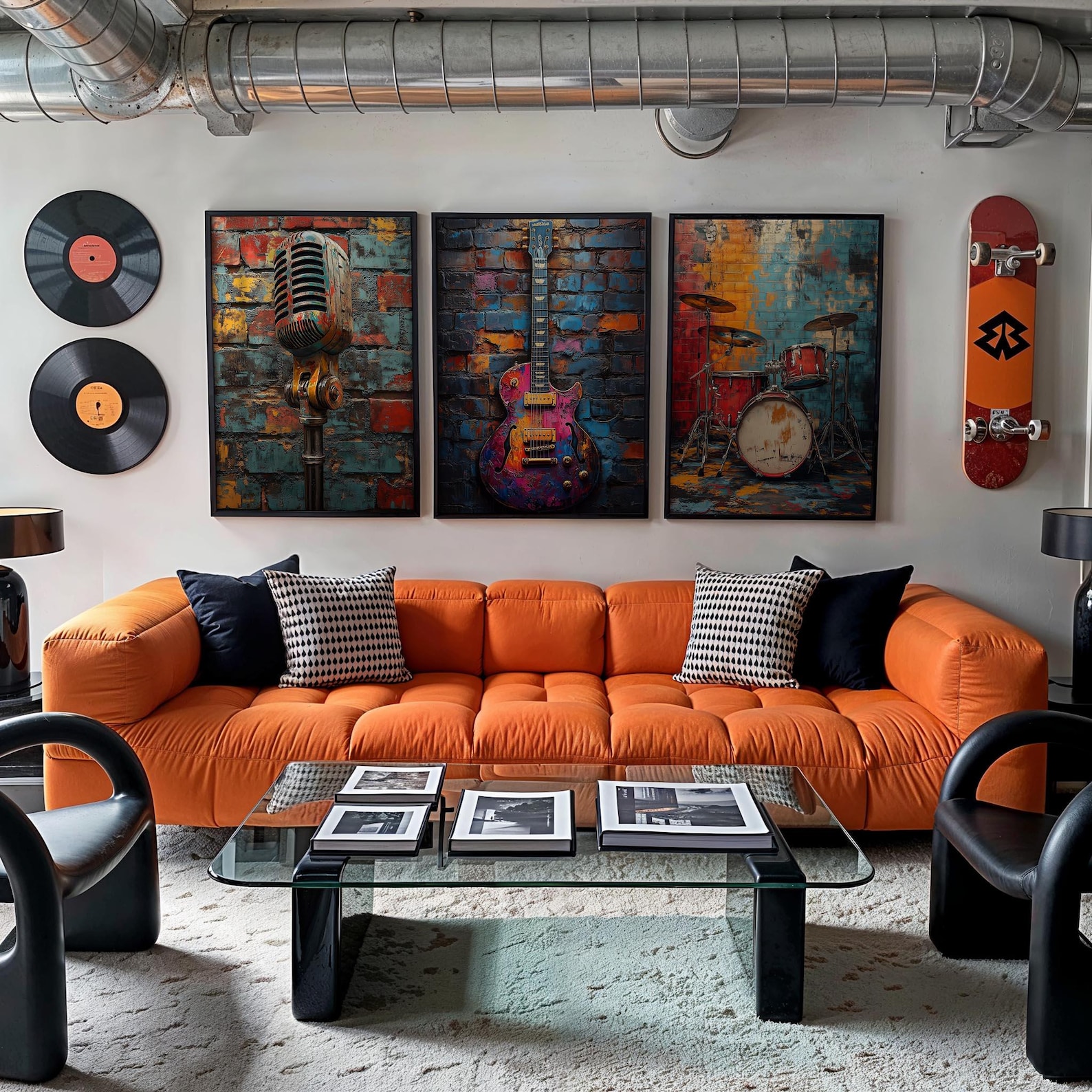 Music Graffiti Wall Art Set of 3, Street Style Guitar, Drum, Mic Prints ...