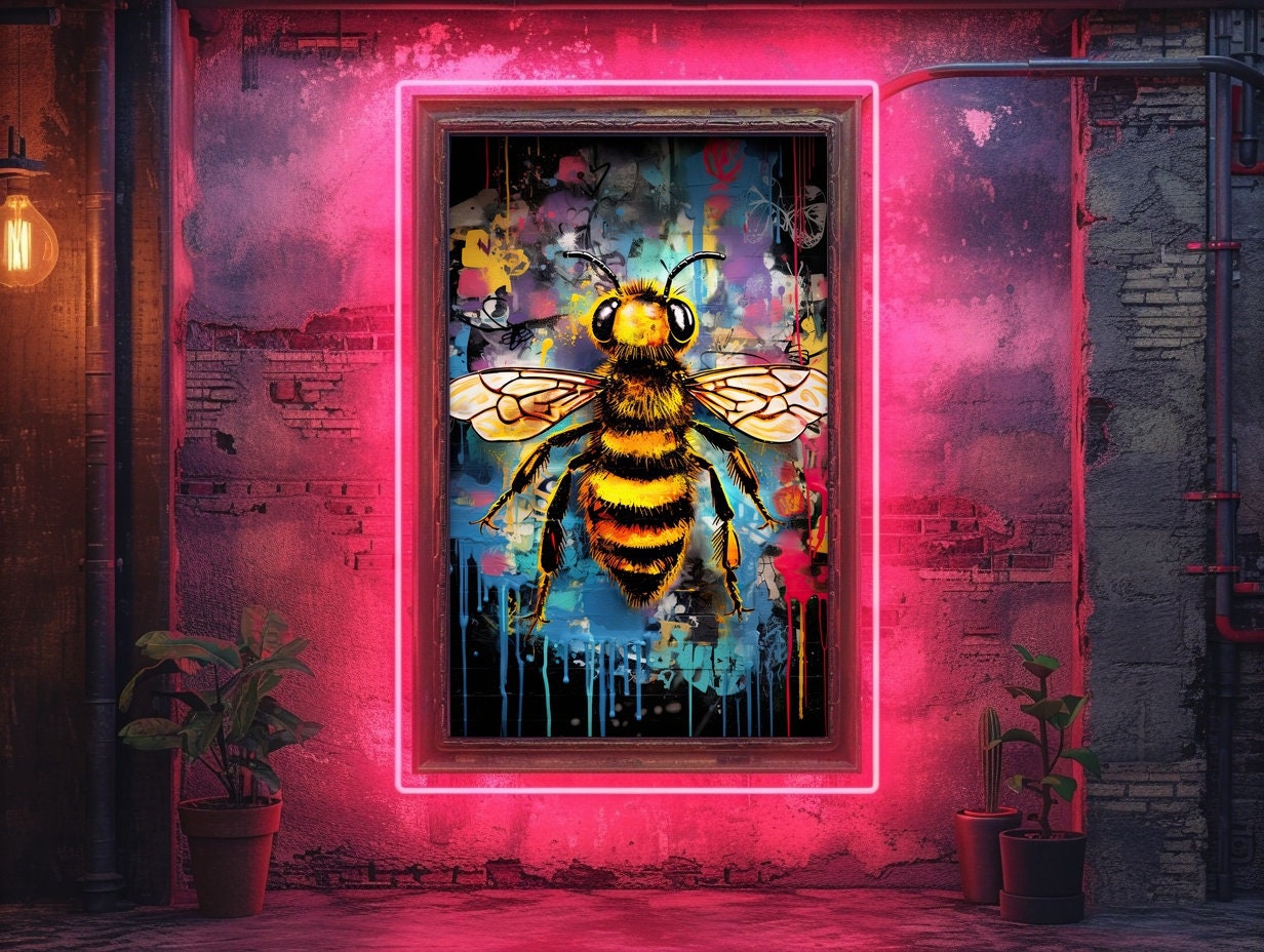 Street Art Bee Illustration, Urban Graffiti Honeybee Print, Modern Wall ...