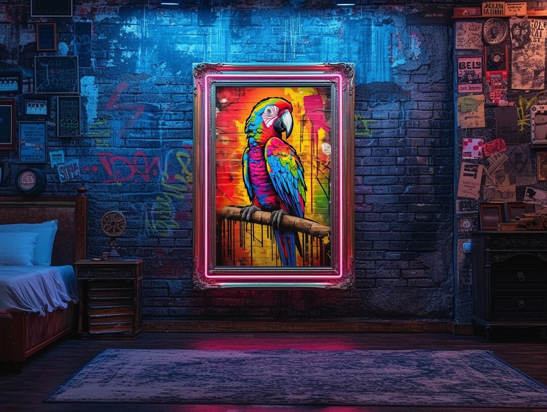 Parrot Graffiti Wall Art, Tropical Bird Street Art, Colorful Parrot ...