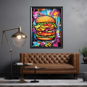 Hamburger Graffiti Wall Art, Burger Printable Digital, Modern, Urban ...