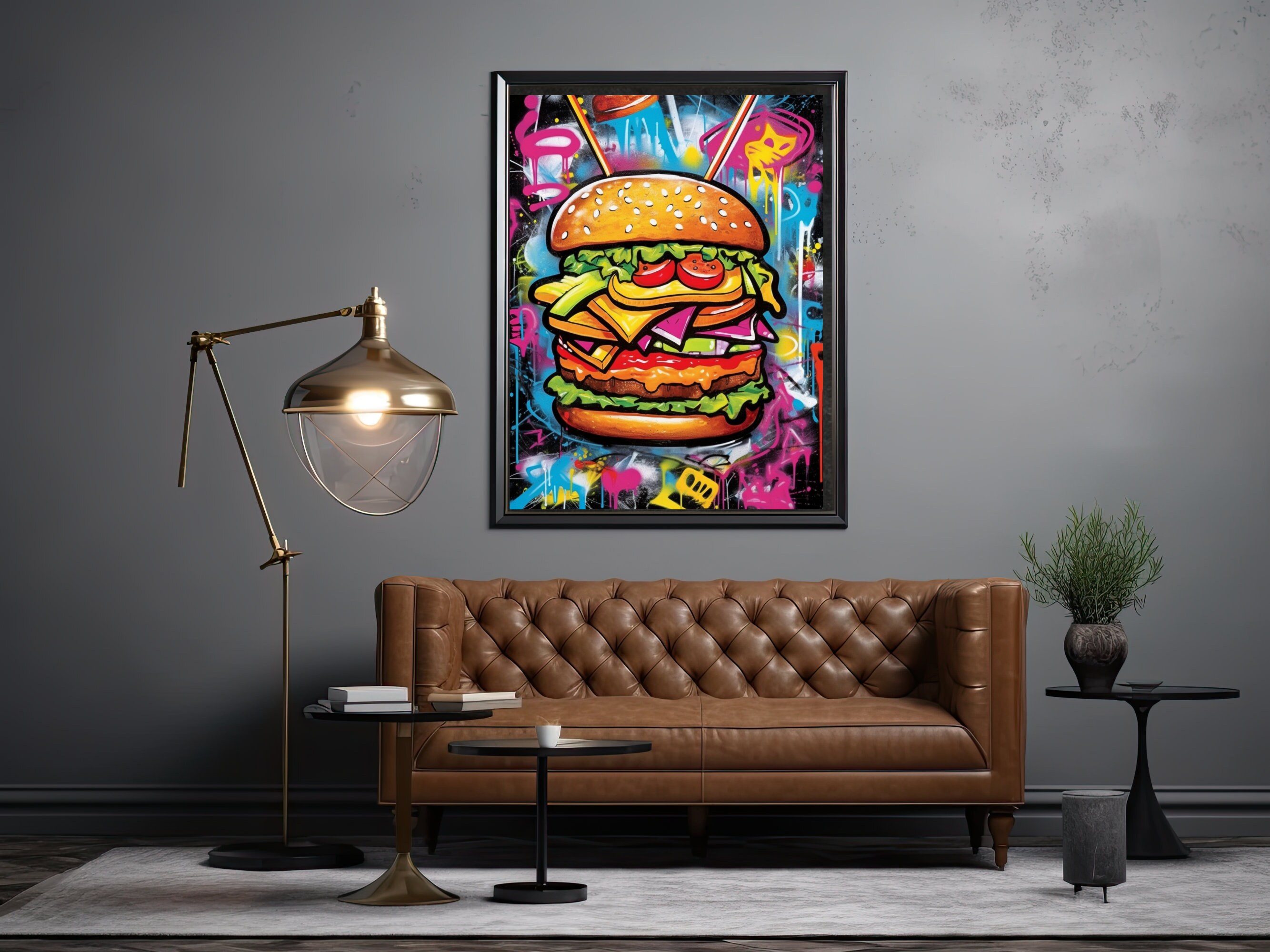 Hamburger Graffiti Wall Art, Burger Printable Digital, Modern, Urban ...
