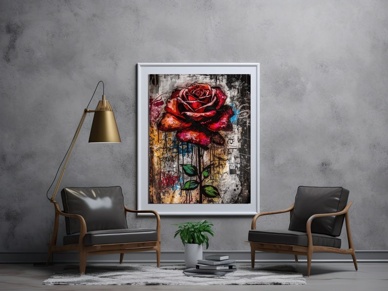 Red Rose Graffiti Wall Art Digital Download Colorful Rose - Etsy