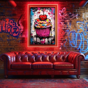 Colorful Cupcake Graffiti Wall Art, Digital Print, Modern, Urban ...