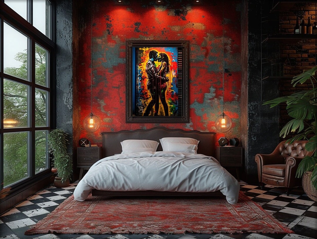 Couple Kissing Graffiti Wall Art, Digital Print, Kissing Wall Decor ...