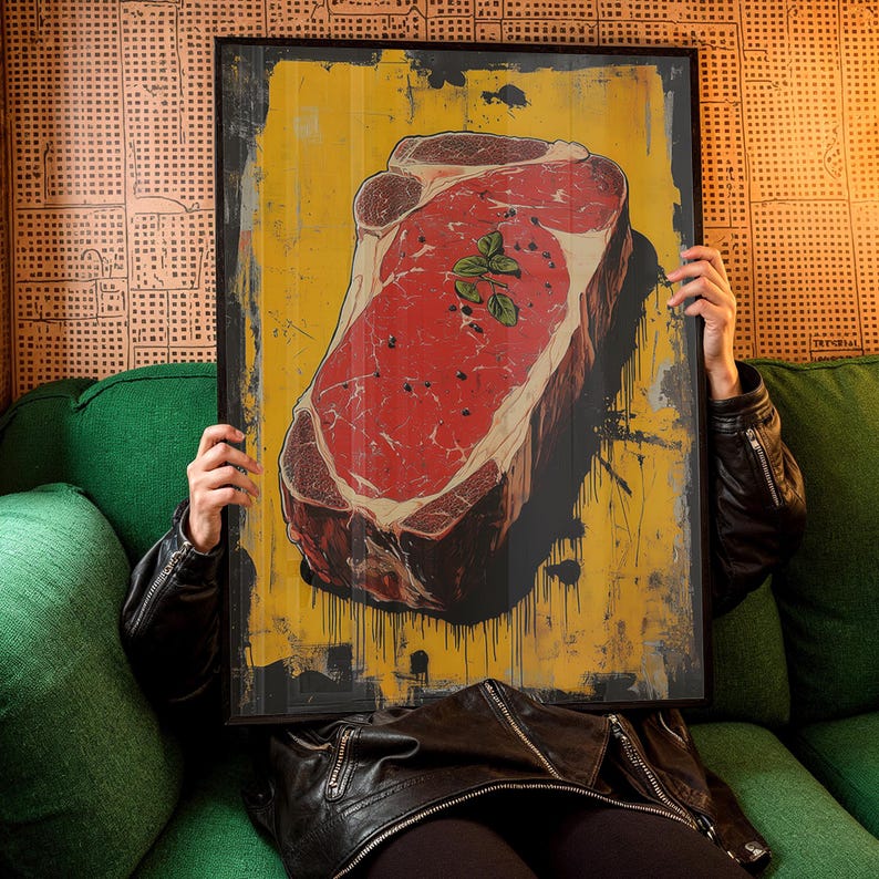 Steak Graffiti Art Print, Bold Urban Wall Decor, Iconic Ribeye Street ...