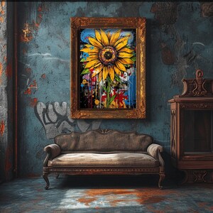 Sunflower Graffiti Wall Art, Botanical Digital Art Print, Flower ...