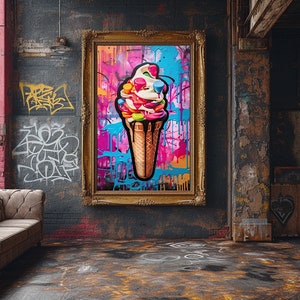 Ice Cream Graffiti Wall Art, Digital Download, Vanilla Waffle Cone ...