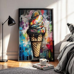 Urban Vanilla Ice Cream Cone Graffiti, Vibrant Street Art Digital Print ...