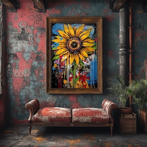 Sunflower Graffiti Wall Art, Botanical Digital Art Print, Flower ...