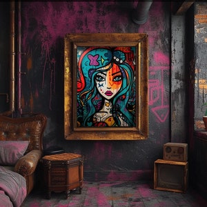 Colorful Mermaid Graffiti Wall Art, Digital Download, Under the Sea Art ...